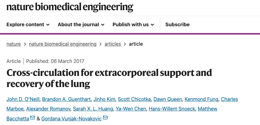 Cross-Circulation for Extracorporeal Support and Recovery of the Lung ...