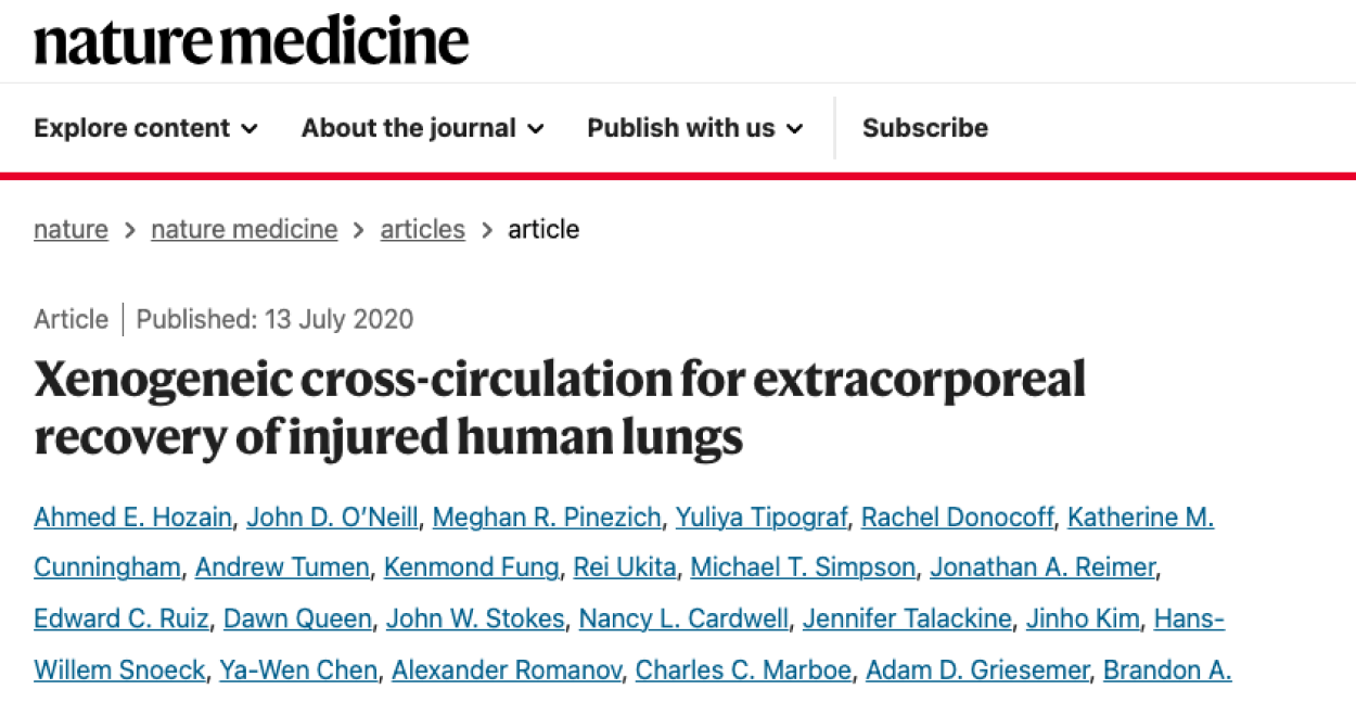 Xenogeneic Cross-Circulation for Extracorporeal Recovery of Injured Hu ...